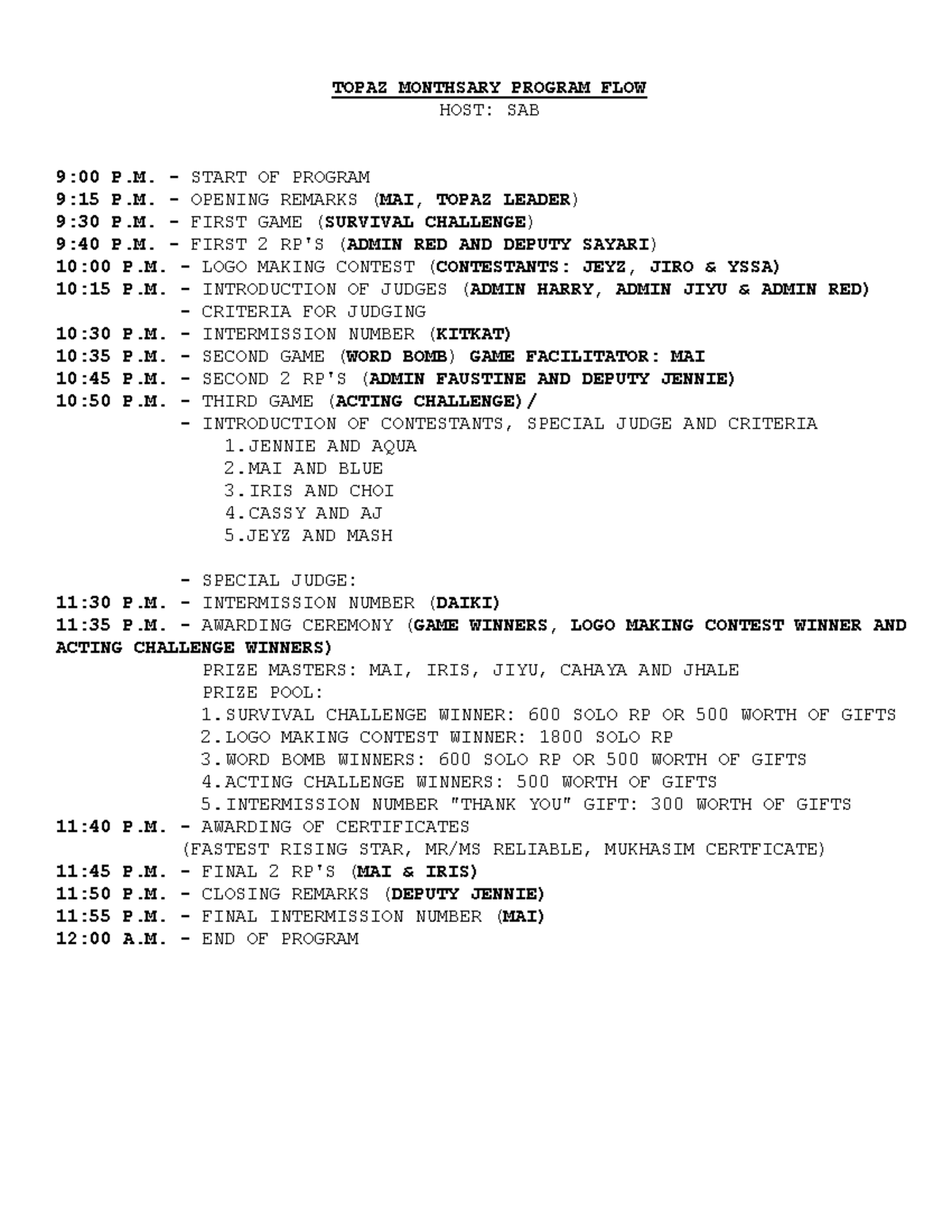 Topaz Program Flow - ...... - TOPAZ MONTHSARY PROGRAM FLOW HOST: SAB 9: ...