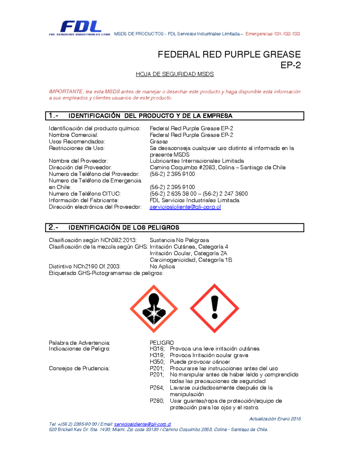 MSDS Federal RED Purple Grease EP 2 - Actualización Enero 2018 Tel ...