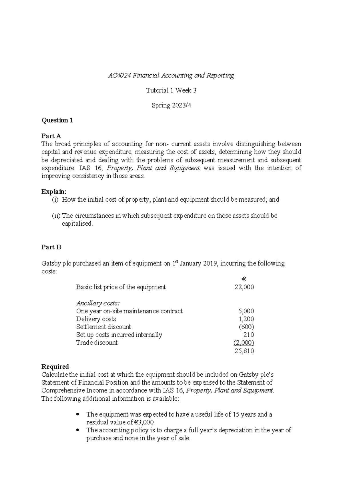 Acc tut w1 - TUT SHEET - AC4024 Financial Accounting and Reporting ...
