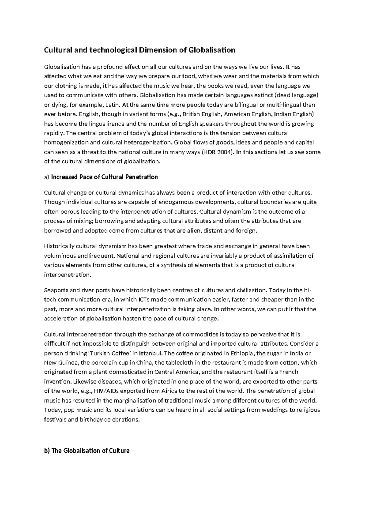 Cultural and technological dimension of globalisation - Cultural and ...