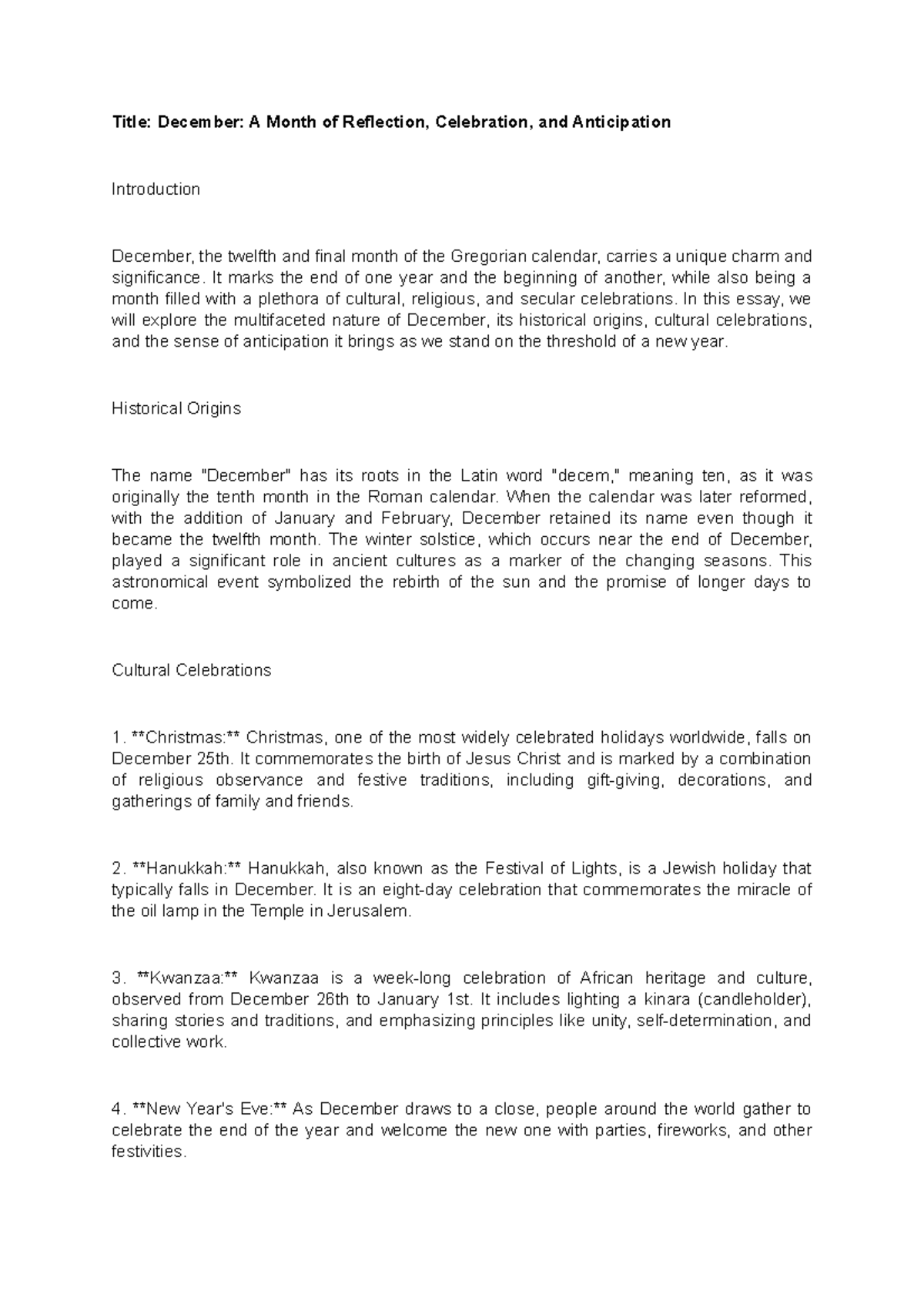 A Month of Reflection, Celebration, and Anticipation - Title: December ...