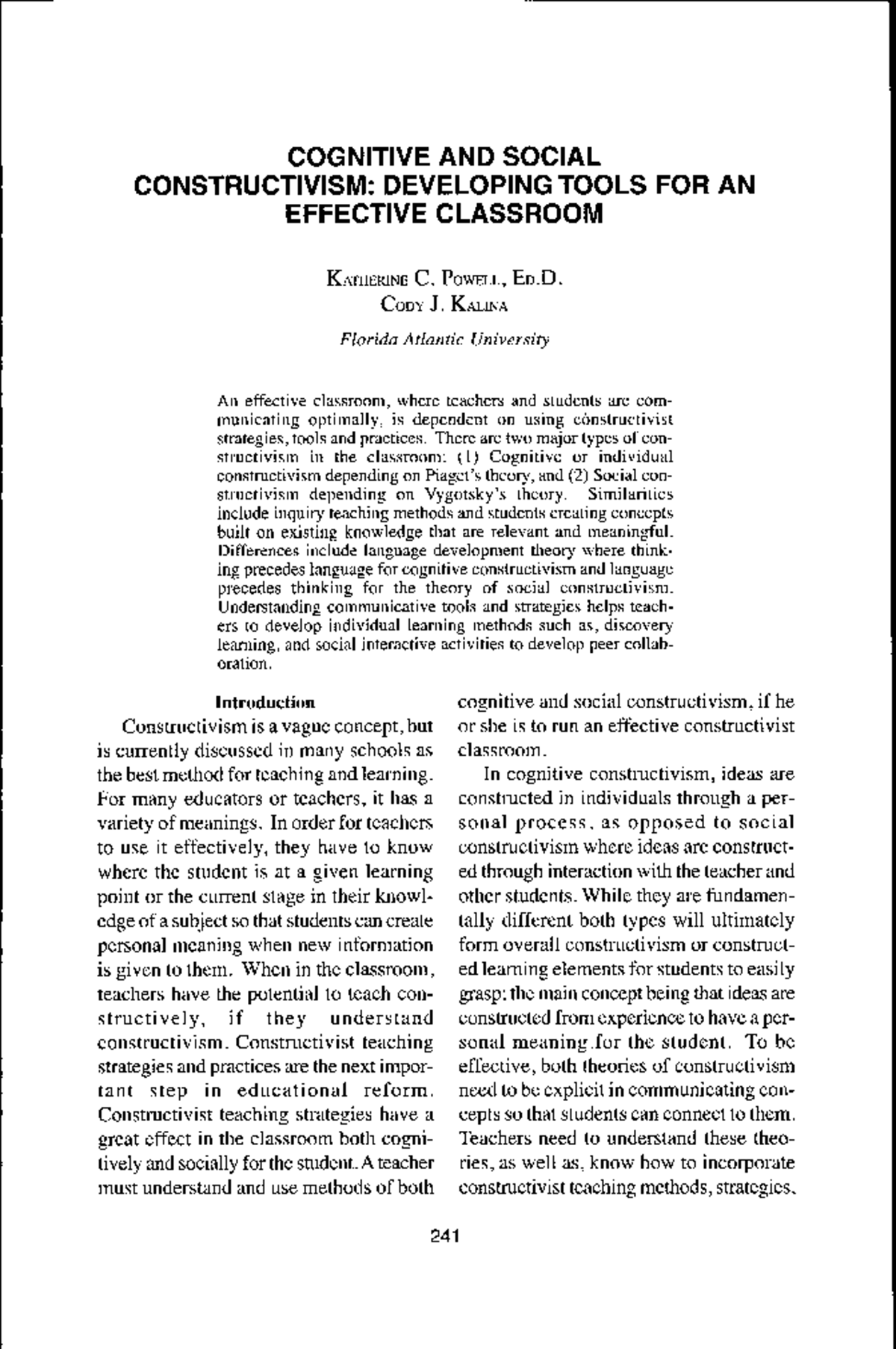 Constructivism - COGNITIVE AND SOCIAL CONSTRUCTIVISM: DEVELOPING TOOLS FOR AN EFFECTIVE ...