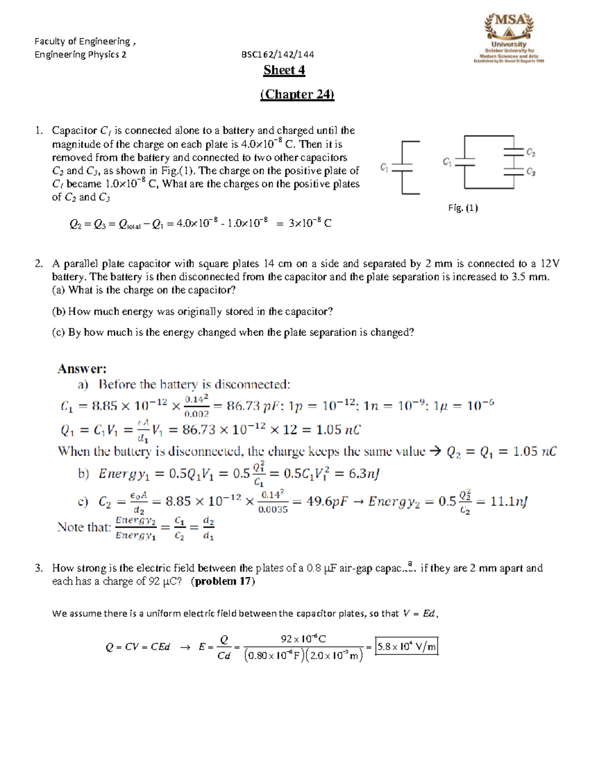 Sheet 4 MA Spring 2018 Physics 2 - Engineering Physics 2 BSC162/142 ...