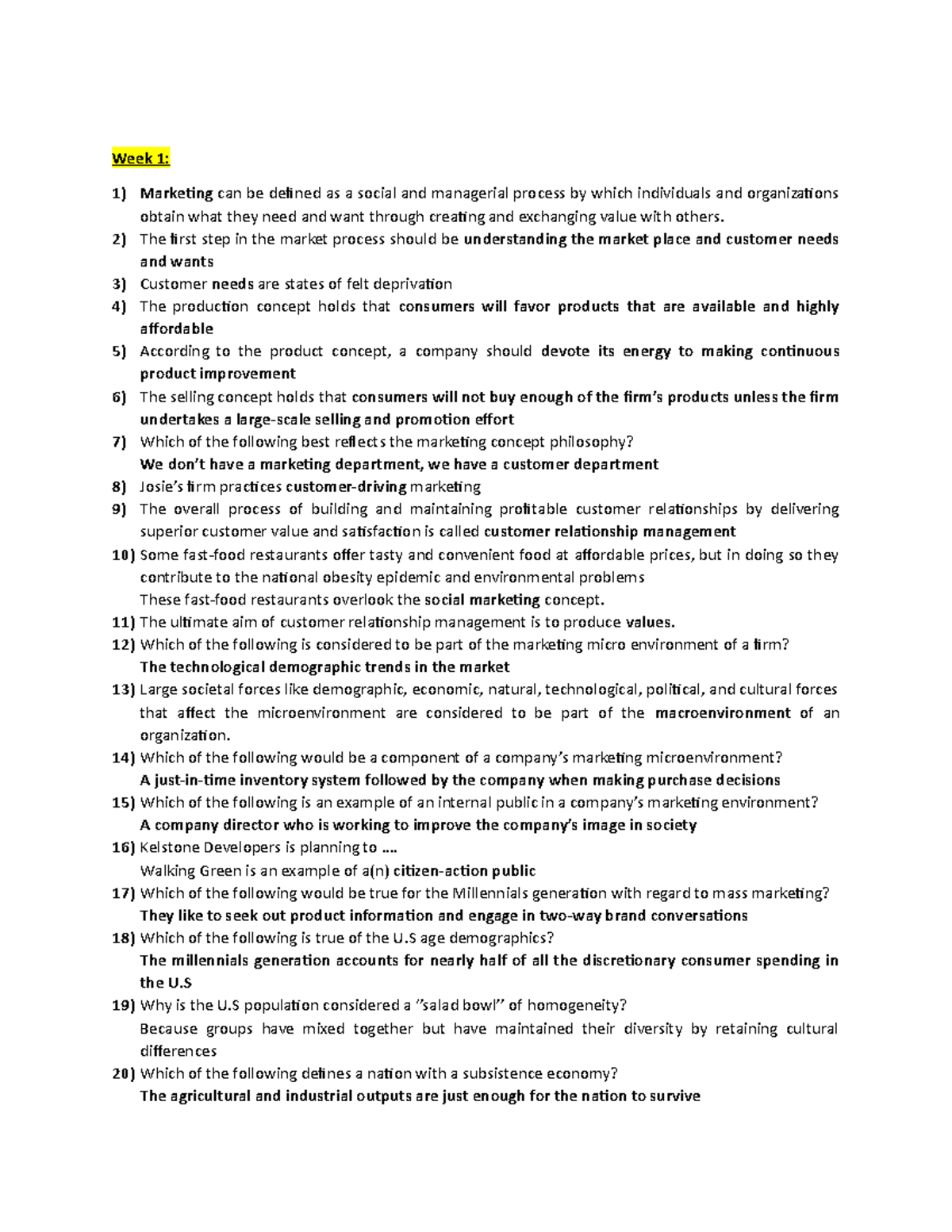 Document 2 and type of goods of the purchasing - Week 1: 1) Marketing ...