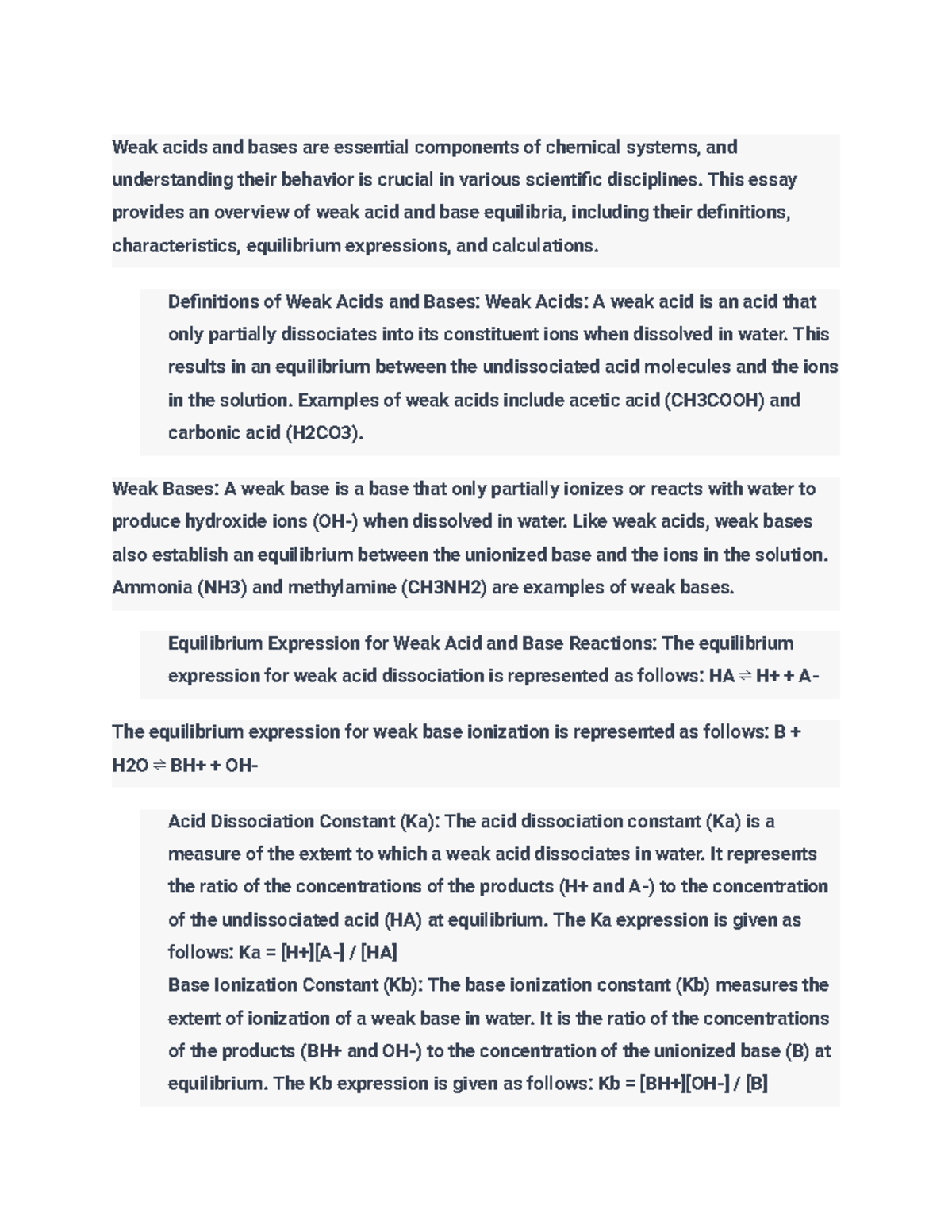Unit 8 Weak Acid and Base Equilibria Understanding Their Behavior and ...