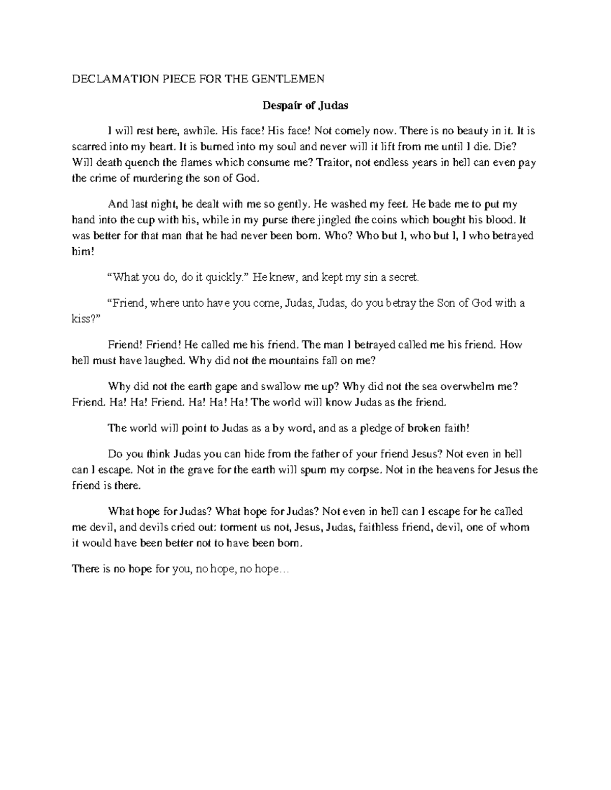 Declamation- Pieces - DECLAMATION PIECE FOR THE GENTLEMEN Despair of ...