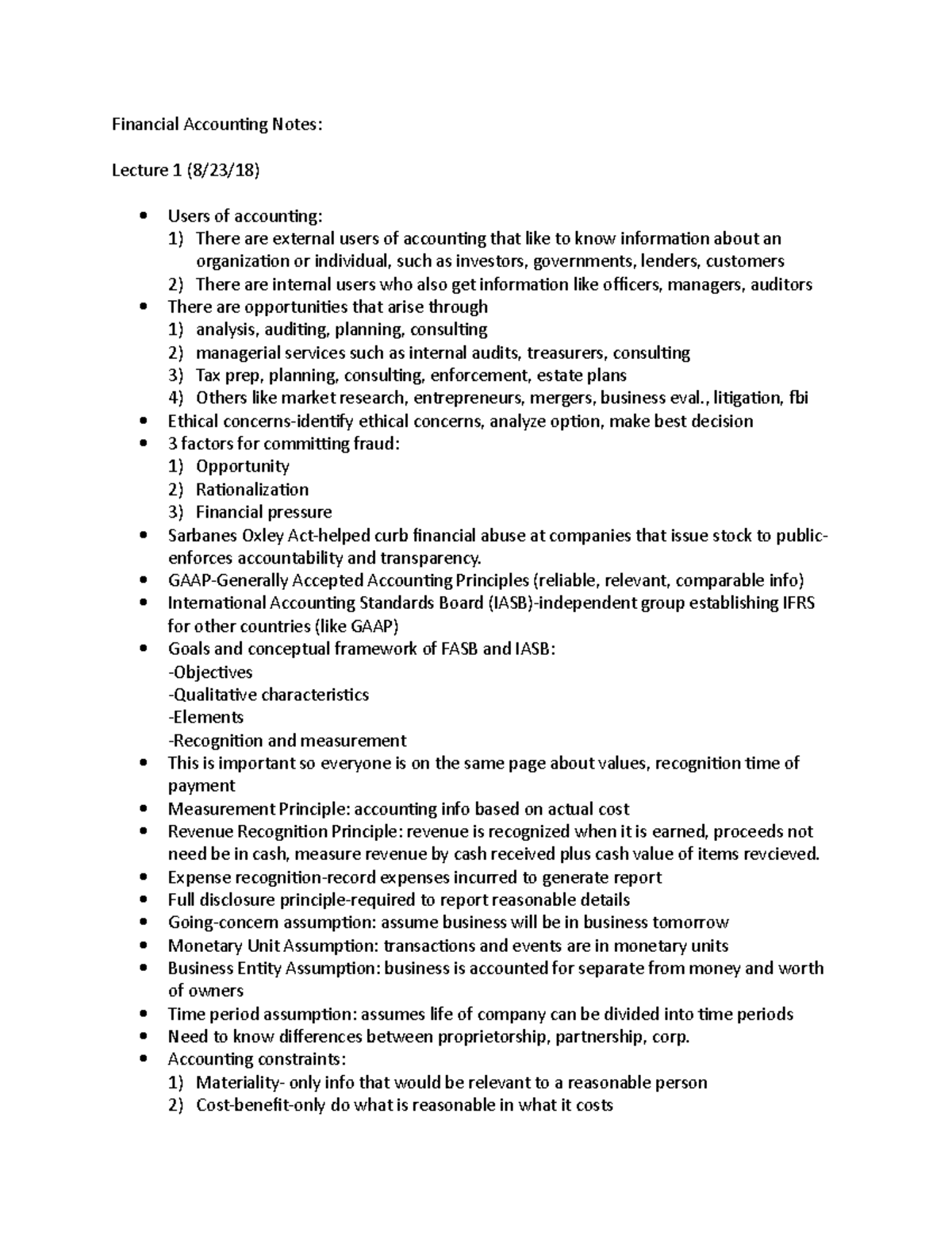Financial Accounting Notes - Financial Accounting Notes: Lecture 1 (8 ...
