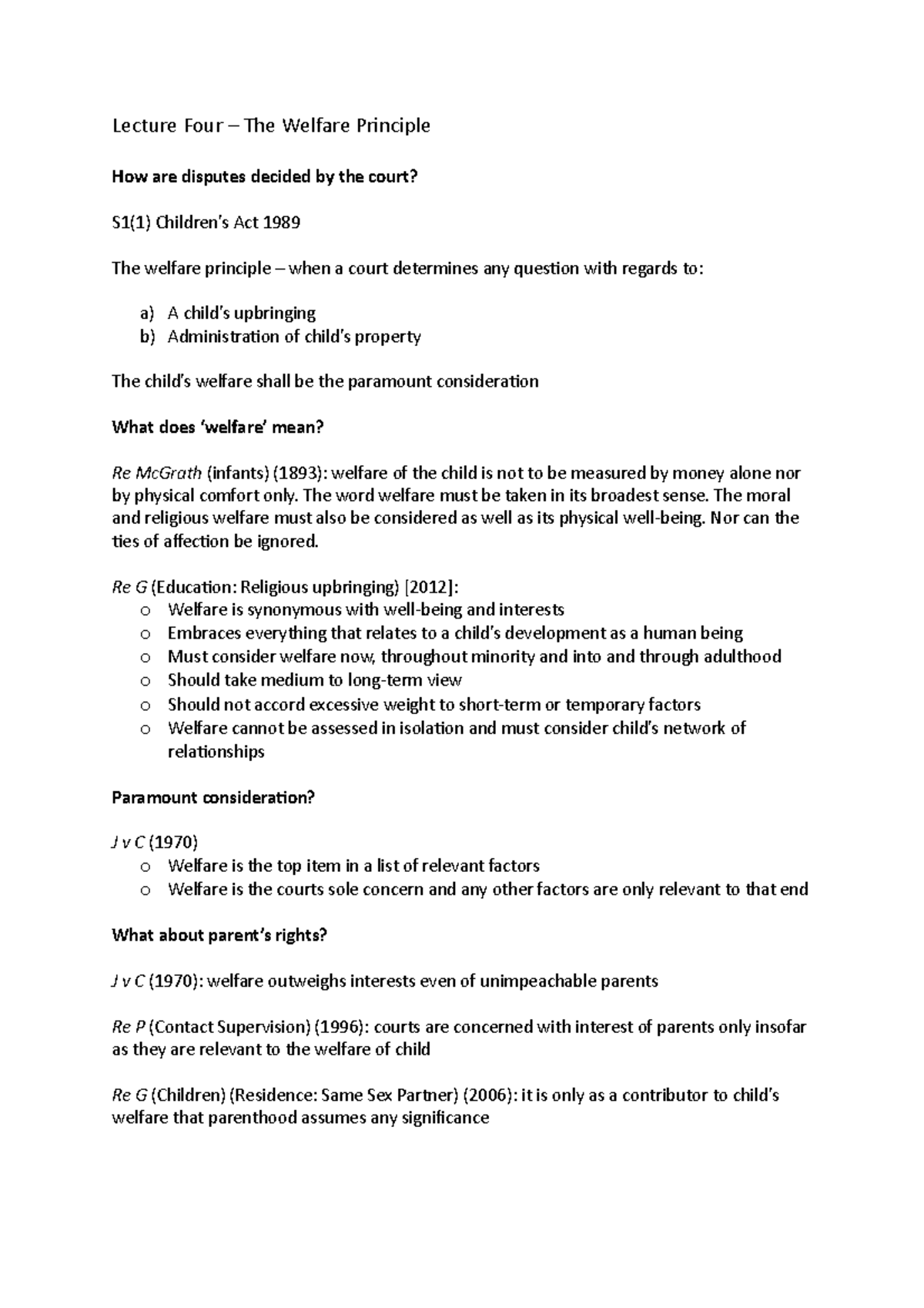 Lecture Four – The Welfare Principle - LAW3066 - Surrey - Studocu