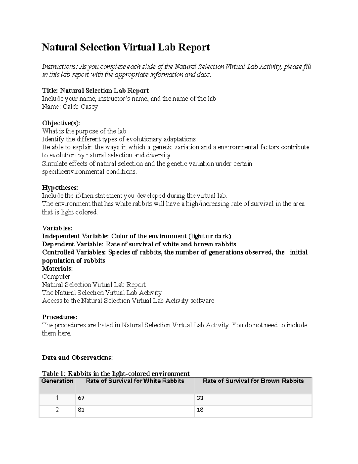 05.02 Evolutionary Relationships - Natural Selection Virtual Lab Report ...