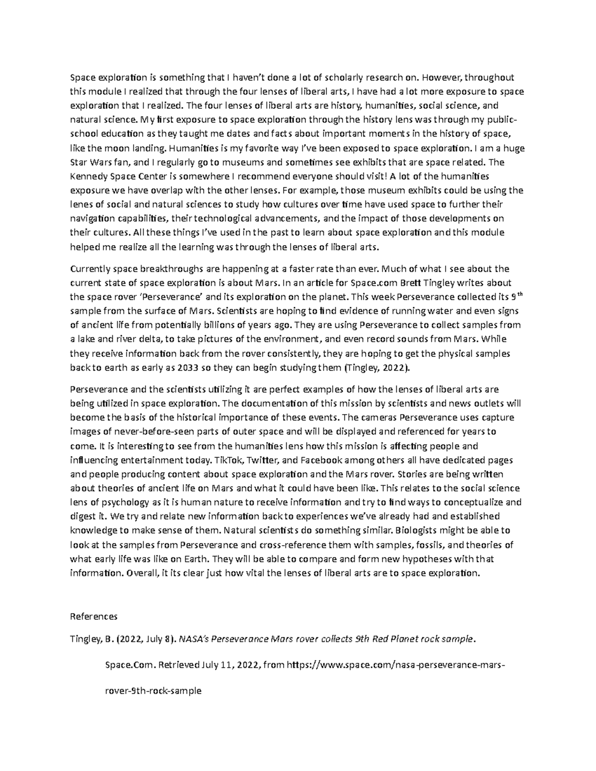 Module 3 discussion post - Space exploration is something that I haven ...