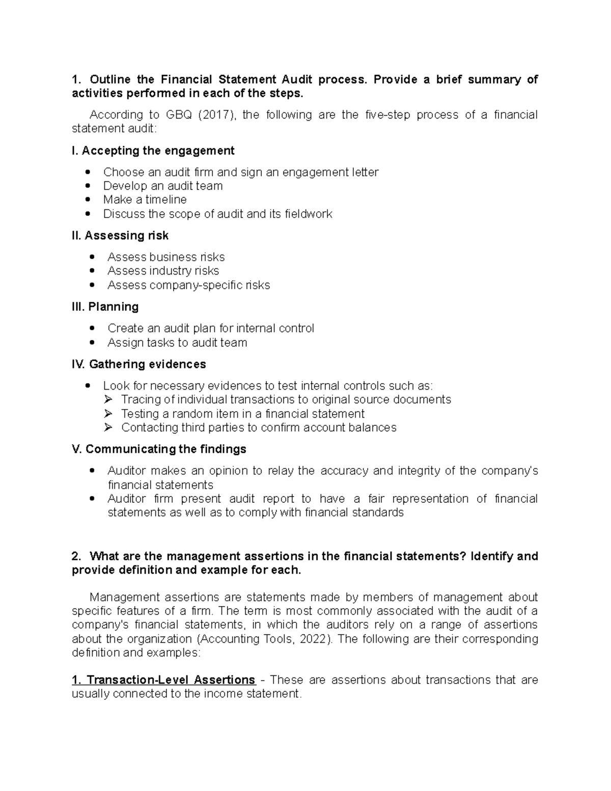 Journal 10 internal audit - 1. Outline the Financial Statement Audit ...