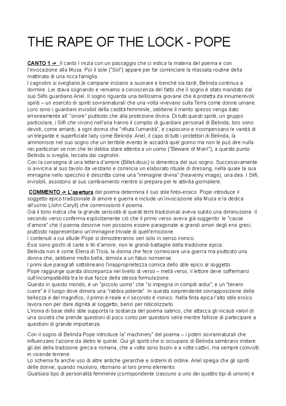 Rape of the Lock - rape of the lock riassunto - THE RAPE OF THE LOCK ...