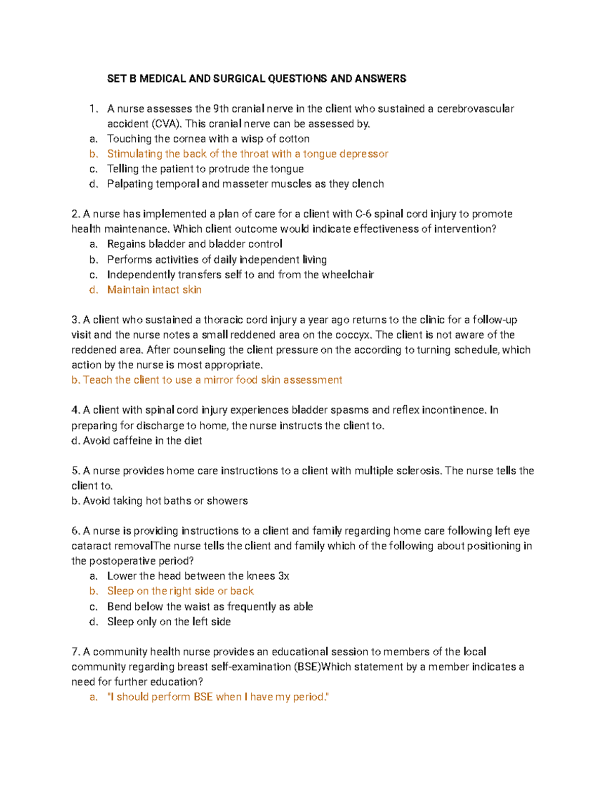 MS Question for Incoming 3rd year - SET B MEDICAL AND SURGICAL ...