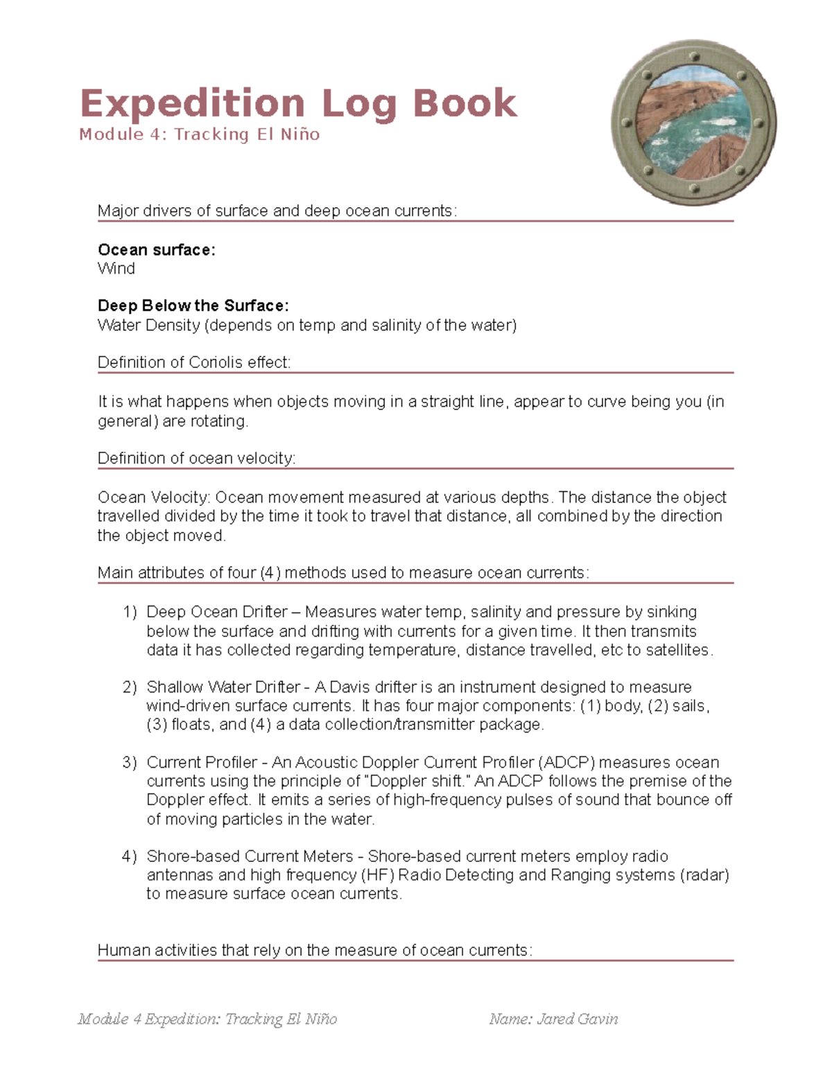 Log Book 4 - sss - Expedition Log Book Module 4: Tracking El Niño Major ...