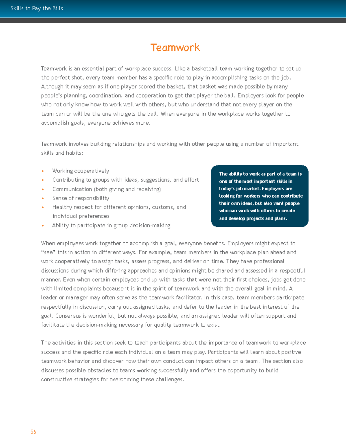 Teamwork - N/A - Skills to Pay the Bills Teamwork Teamwork is an ...