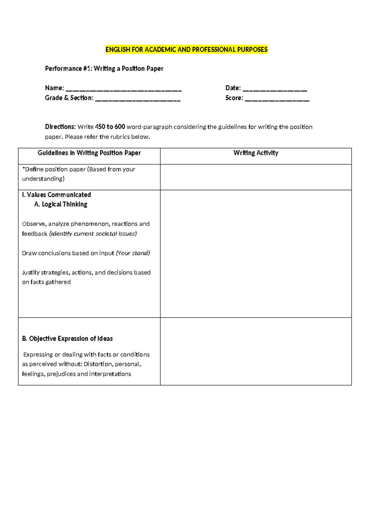 Q2-EAPP- Performance-Task T-1-4 044244 - Performance #1: Writing a ...