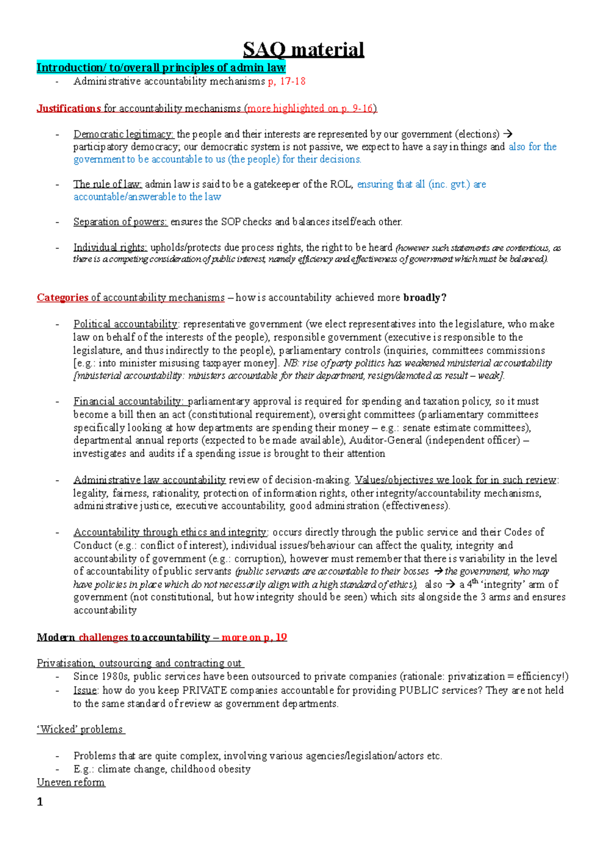 Admin SAQ notes for the exam. this will help with short answer prep ...