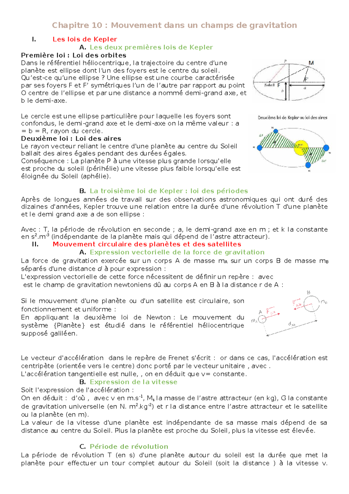 Mouvement dans un champs de gravitation - Les lois de Kepler A. Les ...