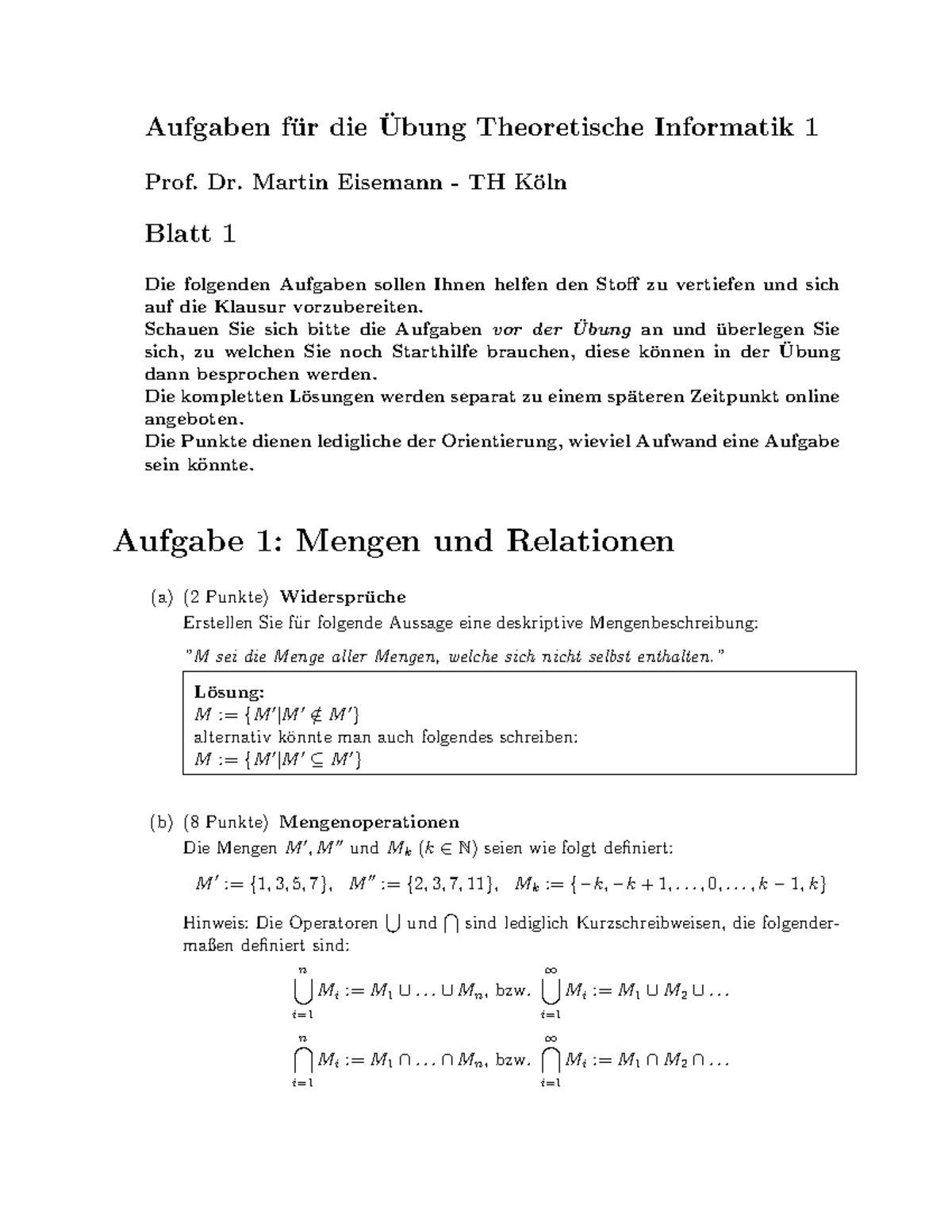 Loesung 01 - Aufgaben fur die ̈ Ubung Theoretische Informatik 1 ̈ Prof ...