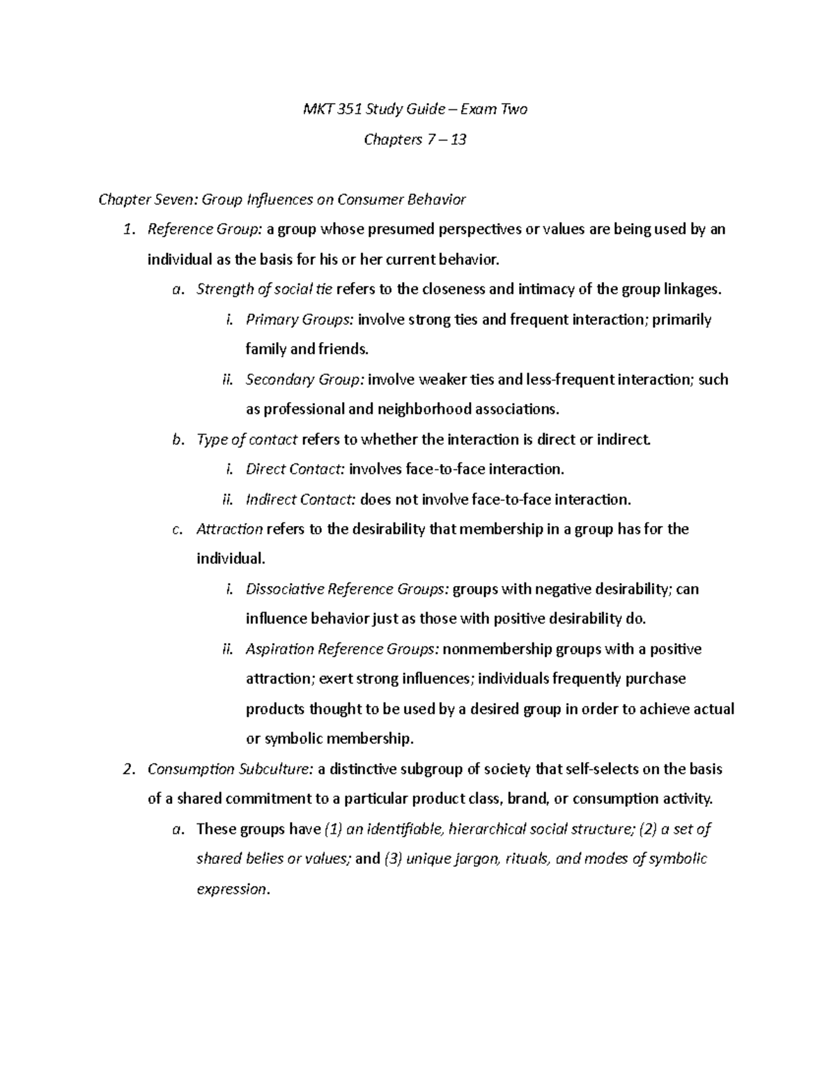 MKT 351 Exam Two Study Guide - MKT 351 Study Guide – Exam Two Chapters 7 – 13 Chapter Seven ...