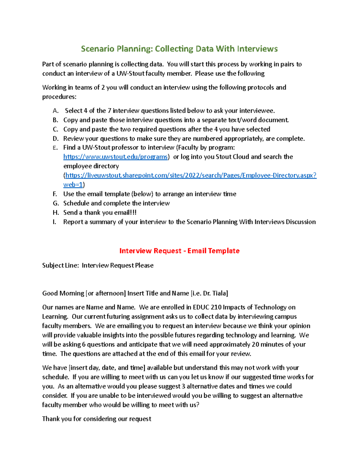 Scenario Planning Interview Protocol - Scenario Planning: Collecting ...