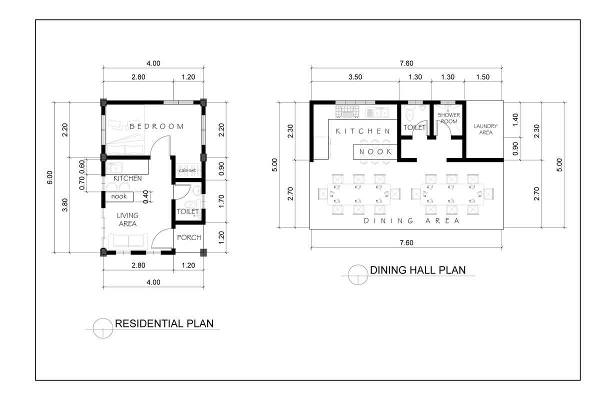 Floor Plans - sample plan - BS Architecture - KITCHEN nook LIVING AREA cabinet B E D R O O M ...