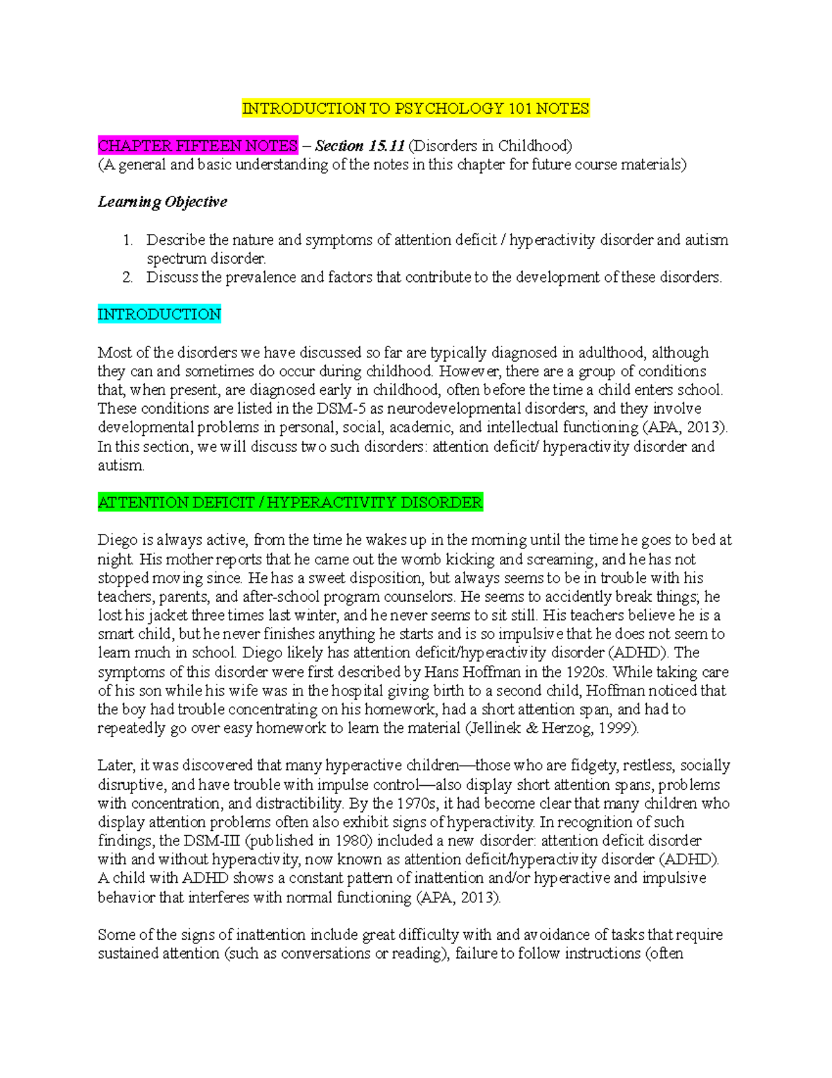 Introduction TO Psychology 101 Notes Chapter Fifteen Part Eleven ...