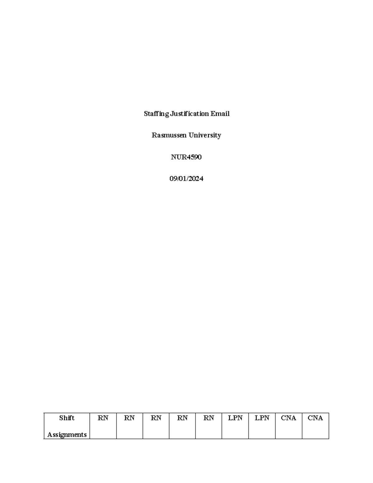 Leadership week 9 - Staffing assignment - Staffing Justification Email ...