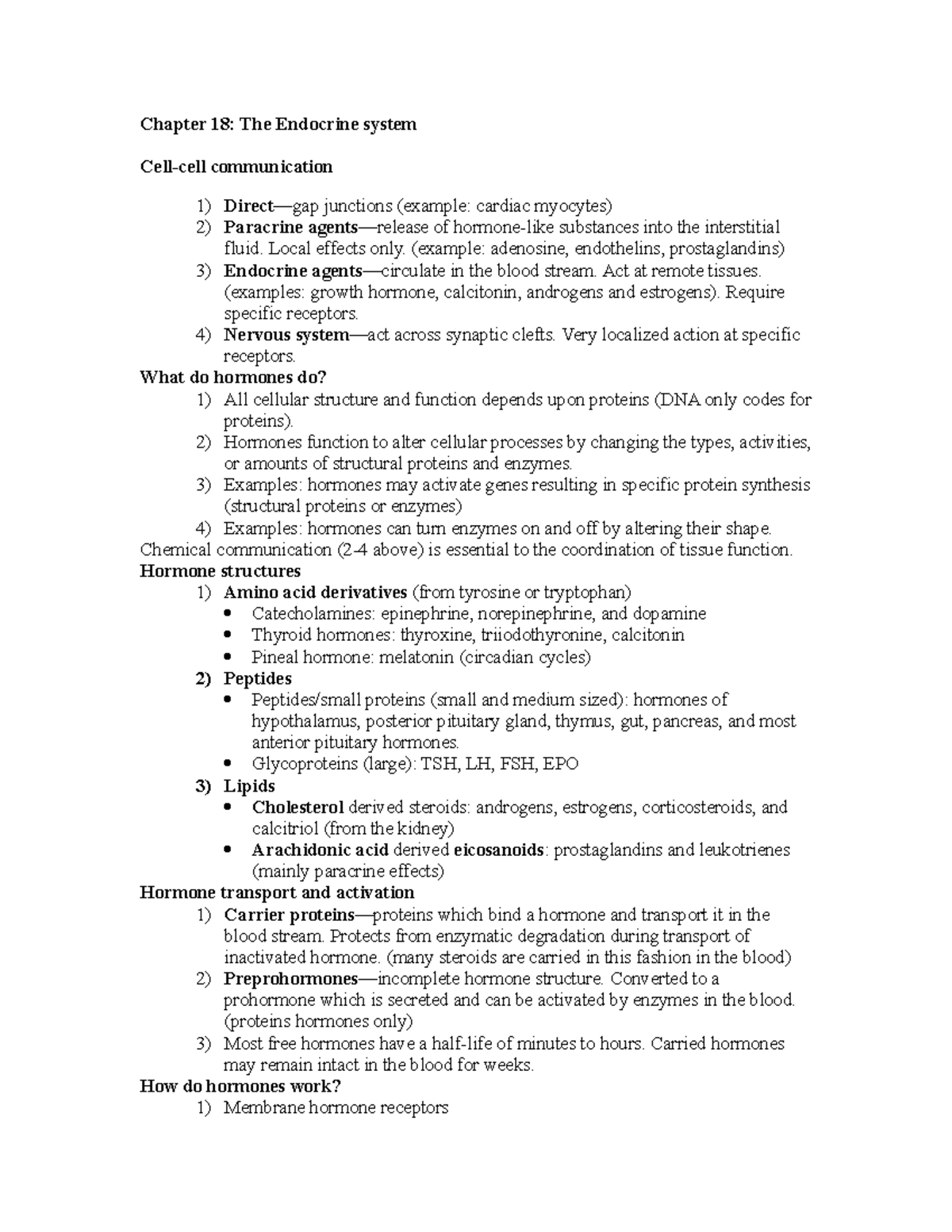 Chapter 18 notes - Dr. Erik Silldorff - Chapter 18: The Endocrine ...