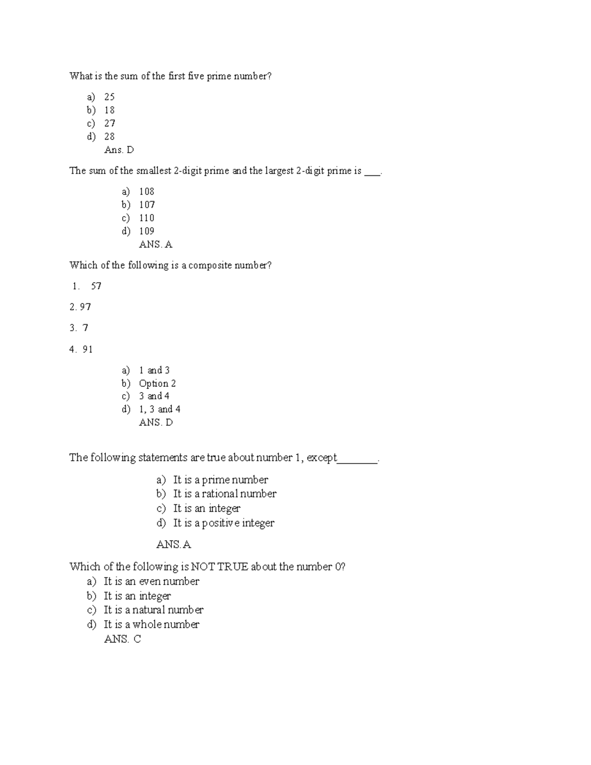 Real number system - This test consists of 5 multiple choice items ...