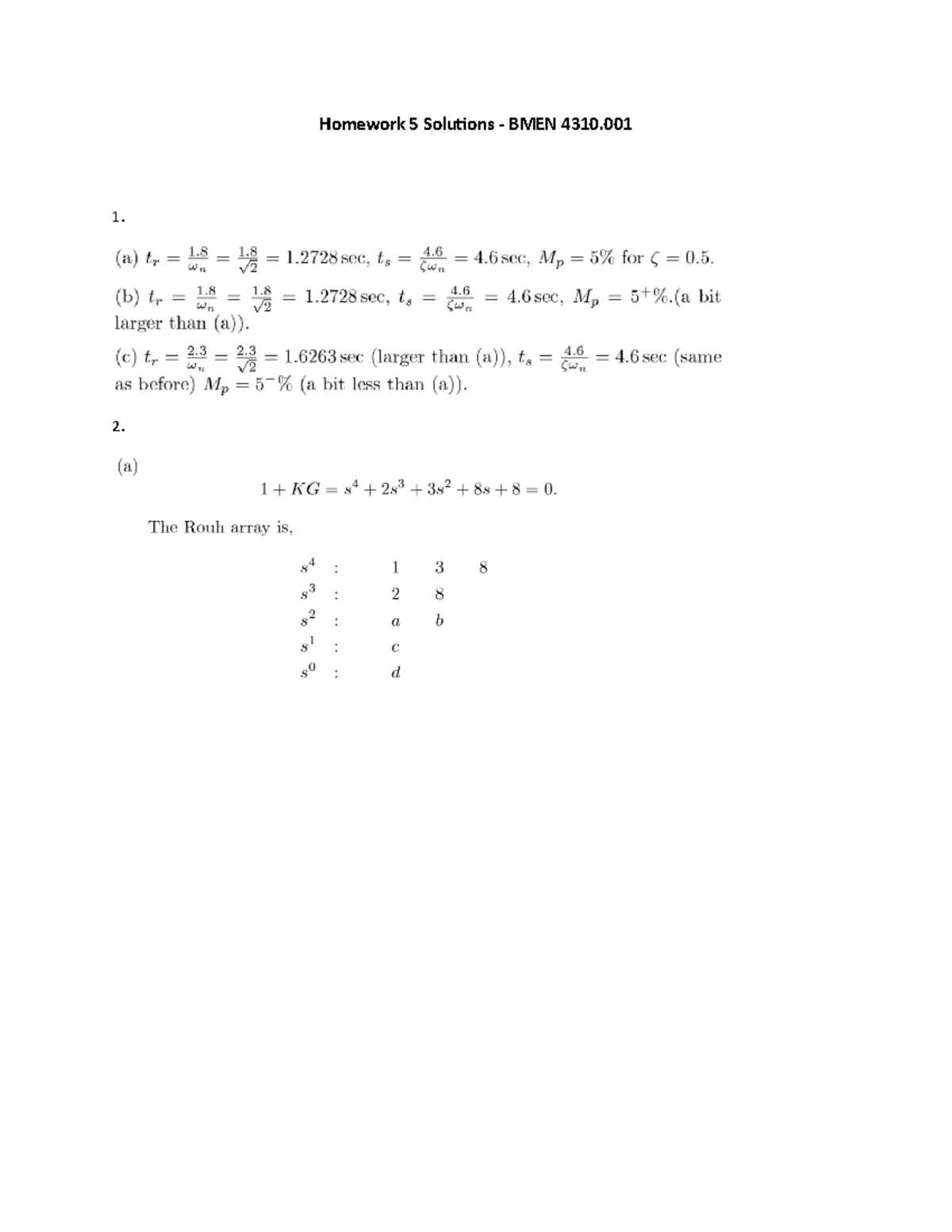 Homework 5 solutions - BMEN 4310 - Homework 5 Solutions - BMEN 4310 1 ...