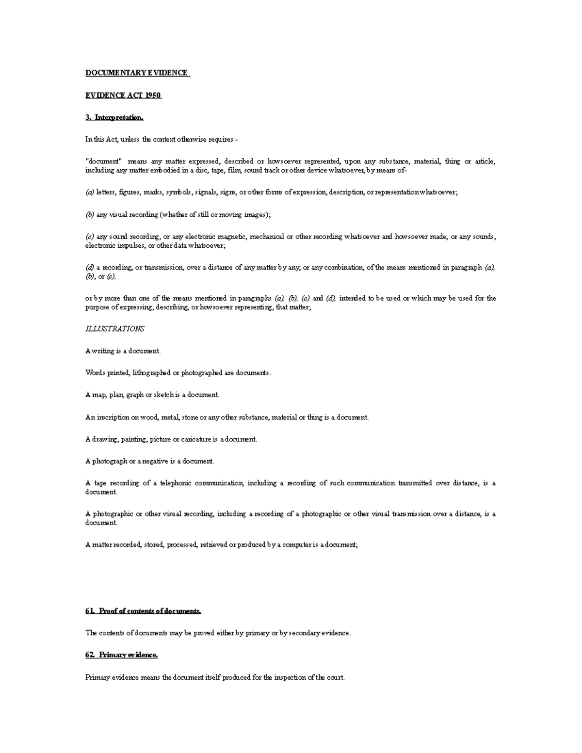 5. Documentary Evidence - DOCUMENTARY EVIDENCE EVIDENCE ACT 1950 3 ...