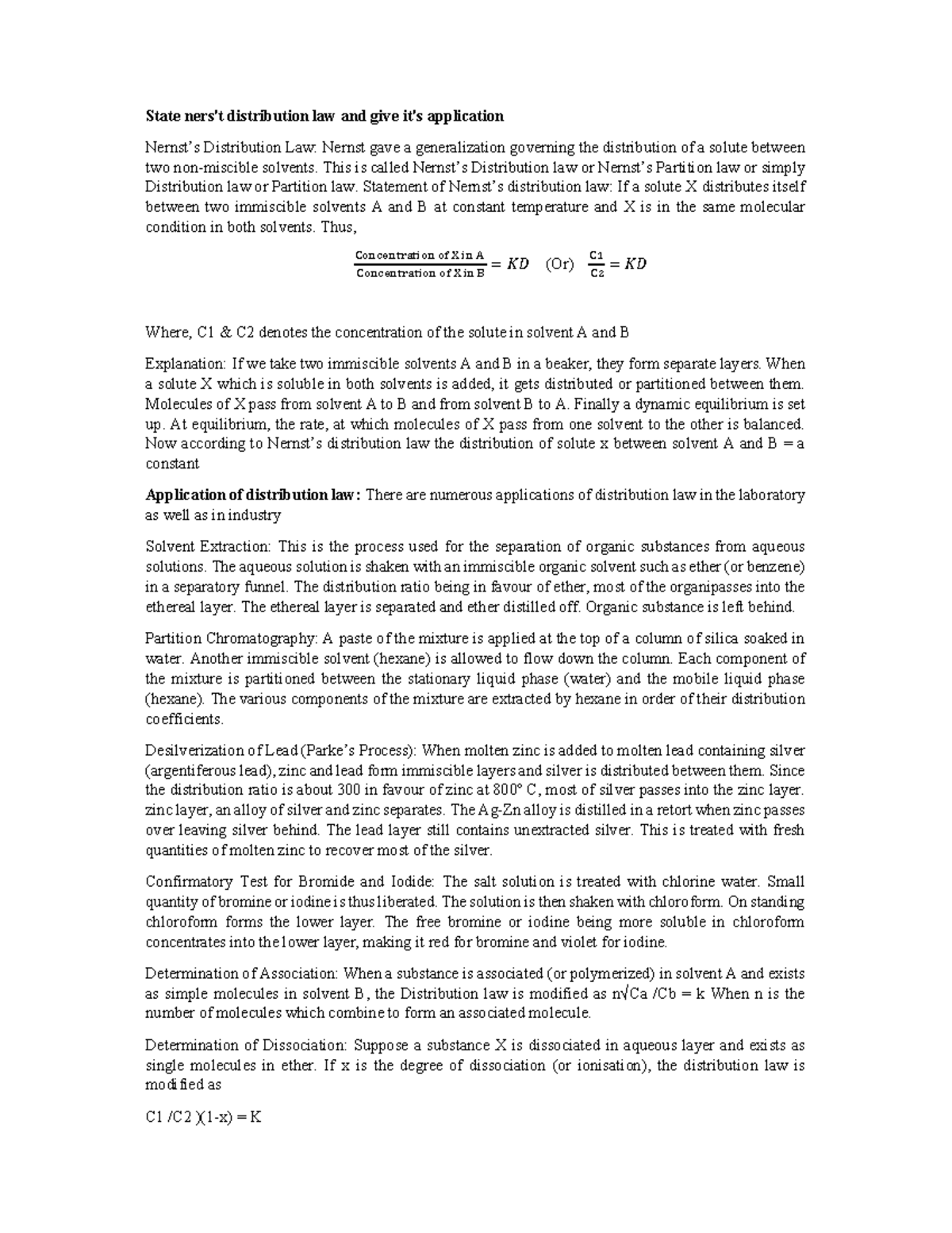 Nerst distribution law - This is called Nernst’s Distribution law or ...