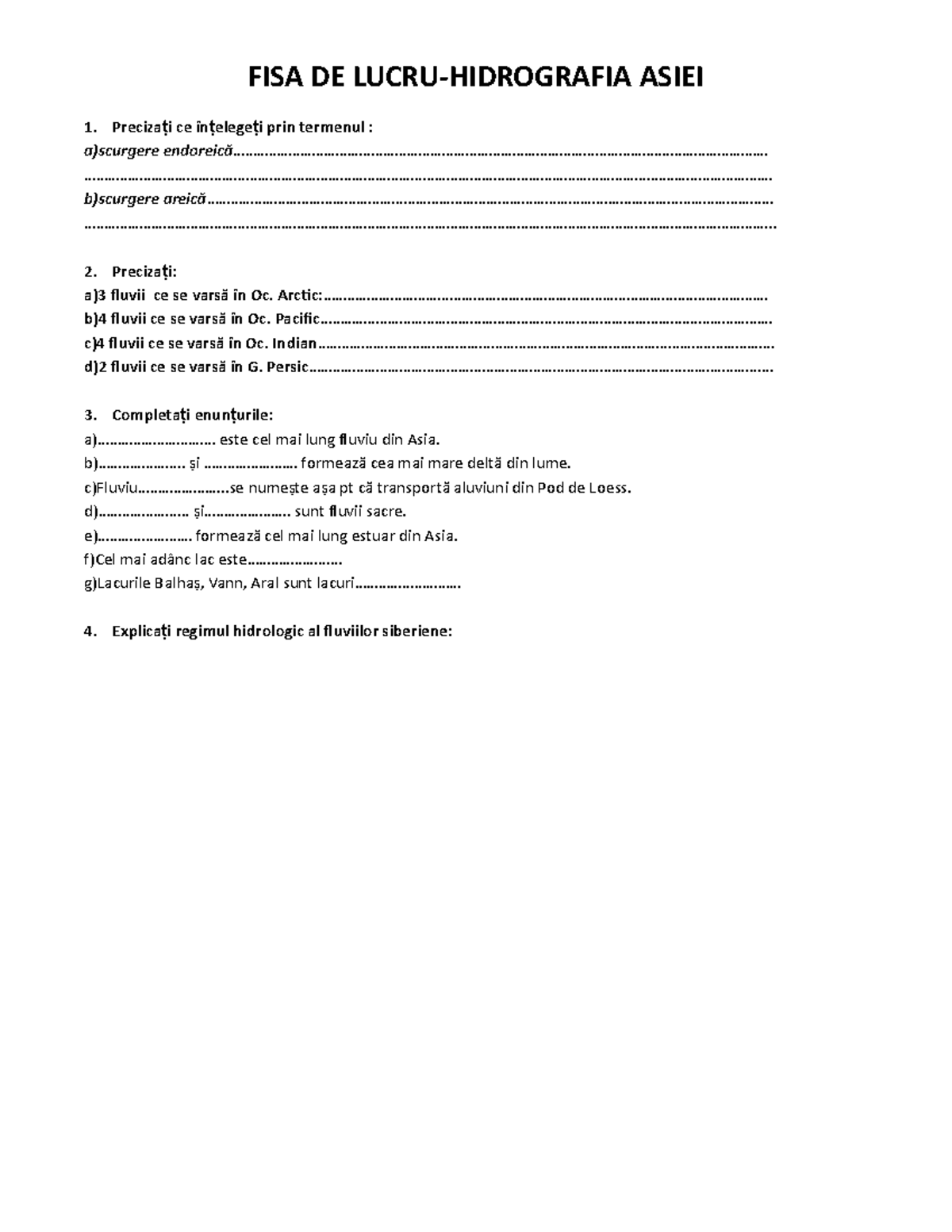 Fisa de lucruhidrografia asiei - FISA DE LUCRU-HIDROGRAFIA ASIEI ...