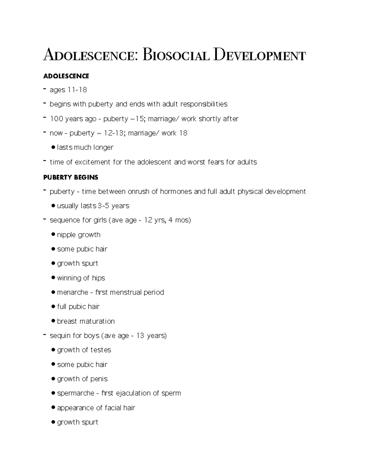 Chapter 14-16 ~ april 20,22,25,27,29/may 2,4,6 - Adolescence: Biosocial ...