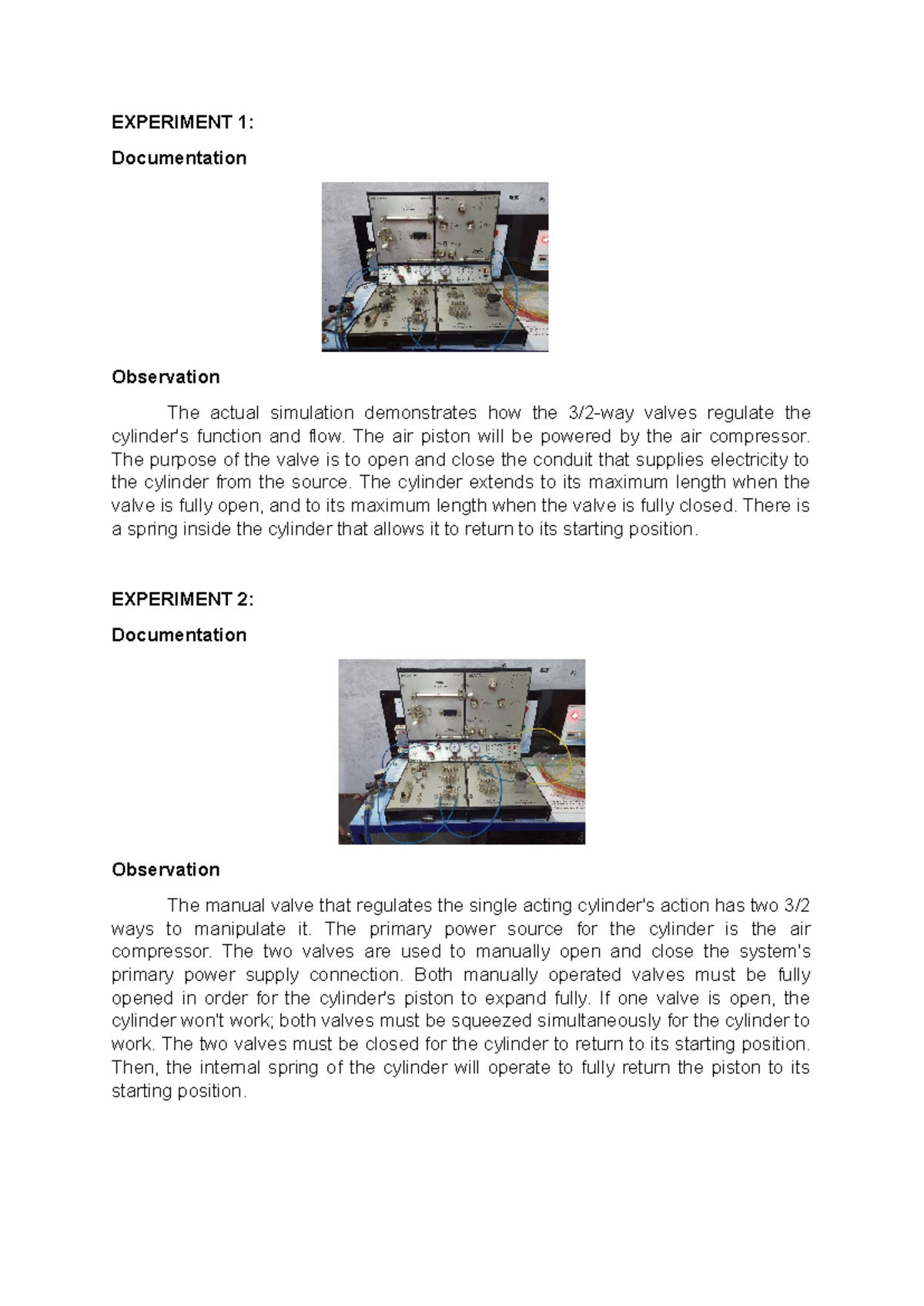 Control LAB EXP - notes - EXPERIMENT 1: Documentation Observation The ...