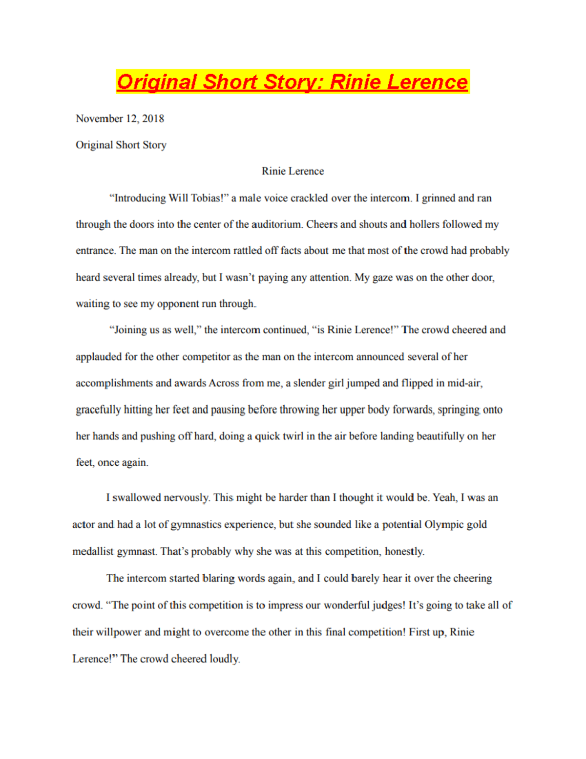 Original Short Story Rinie Lerence - HCOM 339S - Studocu