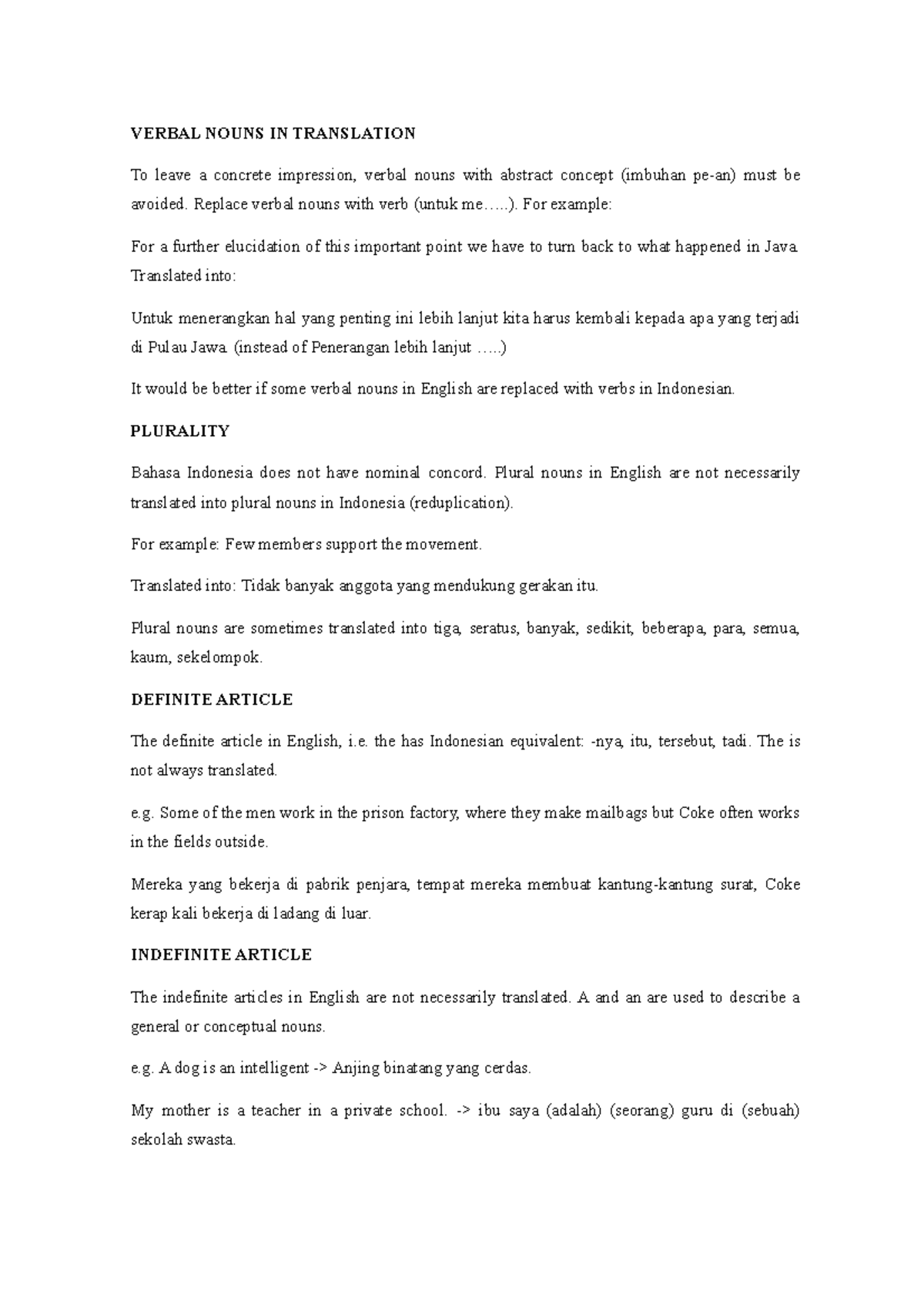 Verbal Nouns IN Translation - VERBAL NOUNS IN TRANSLATION To leave a ...