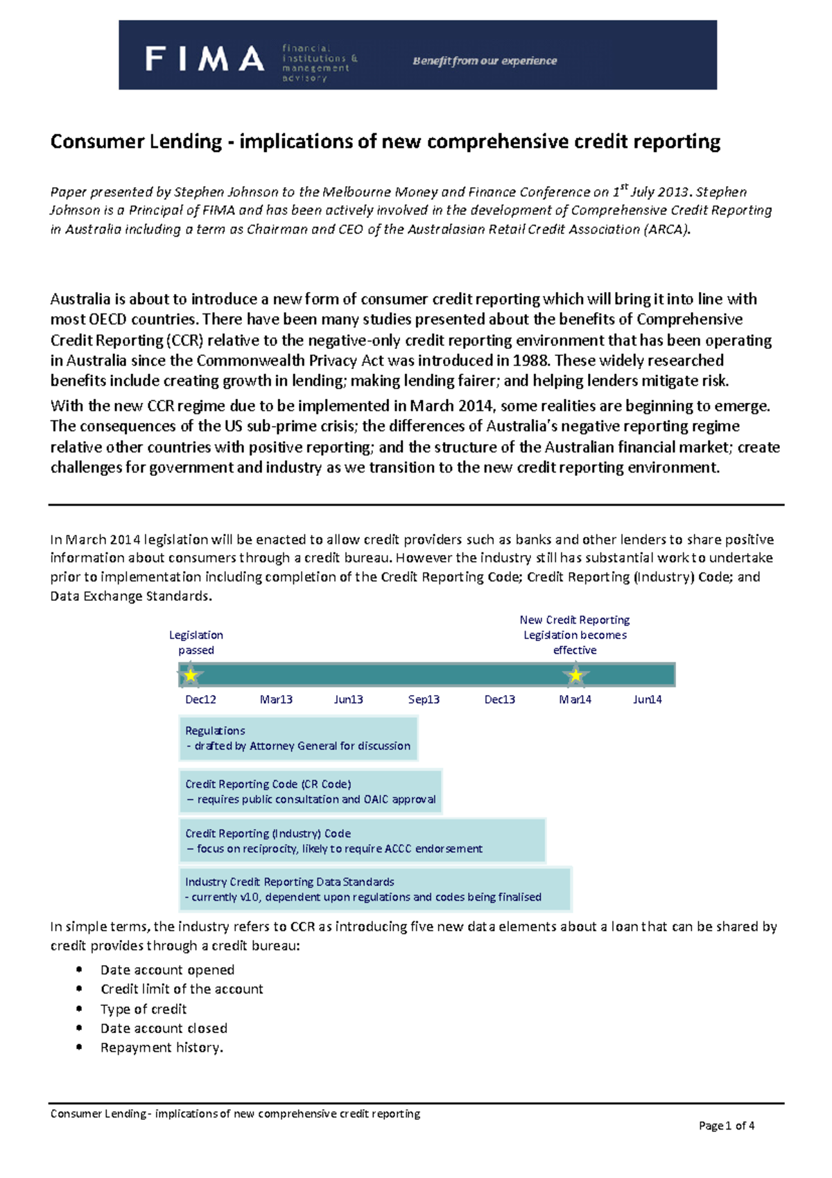 Consumer Lending - implications of new comprehensive credit reporting ...