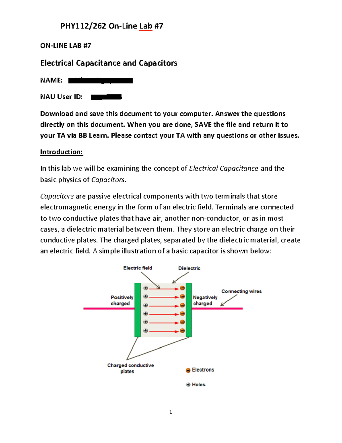 Online lab 7 - Danielle Haverkamp - ON-LINE LAB Electrical Capacitance ...