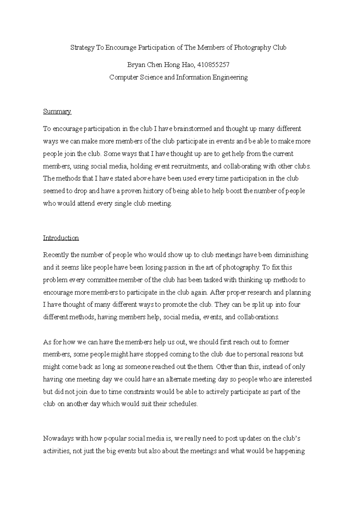 Mid-Term report - How to make a club. - Strategy To Encourage ...