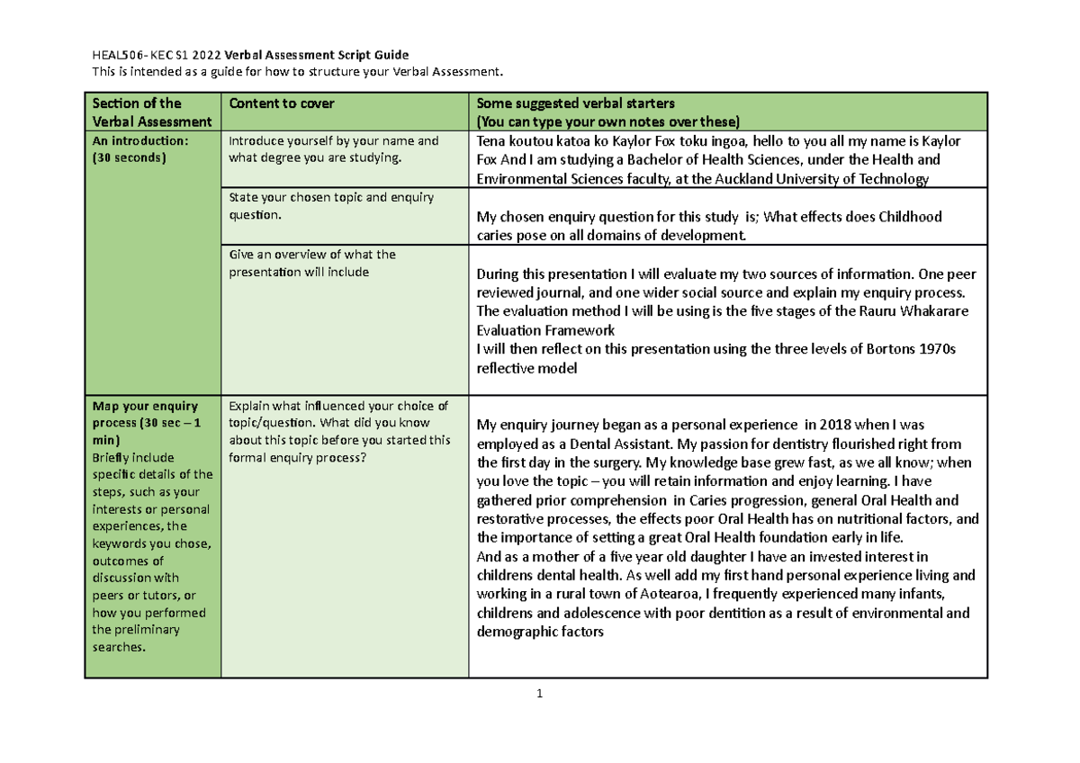 Verbal KEC - This is intended as a guide for how to structure your ...