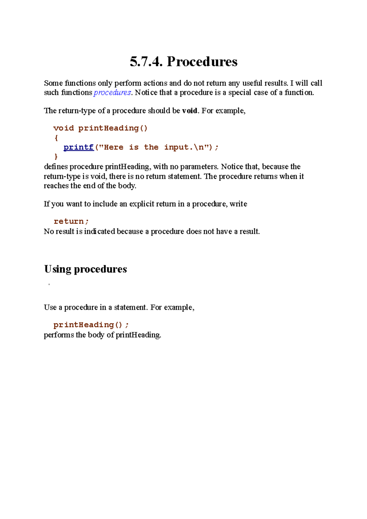 5.7.4. Procedures - Lecture notes 5.7.4 - 5.7. Procedures Some ...