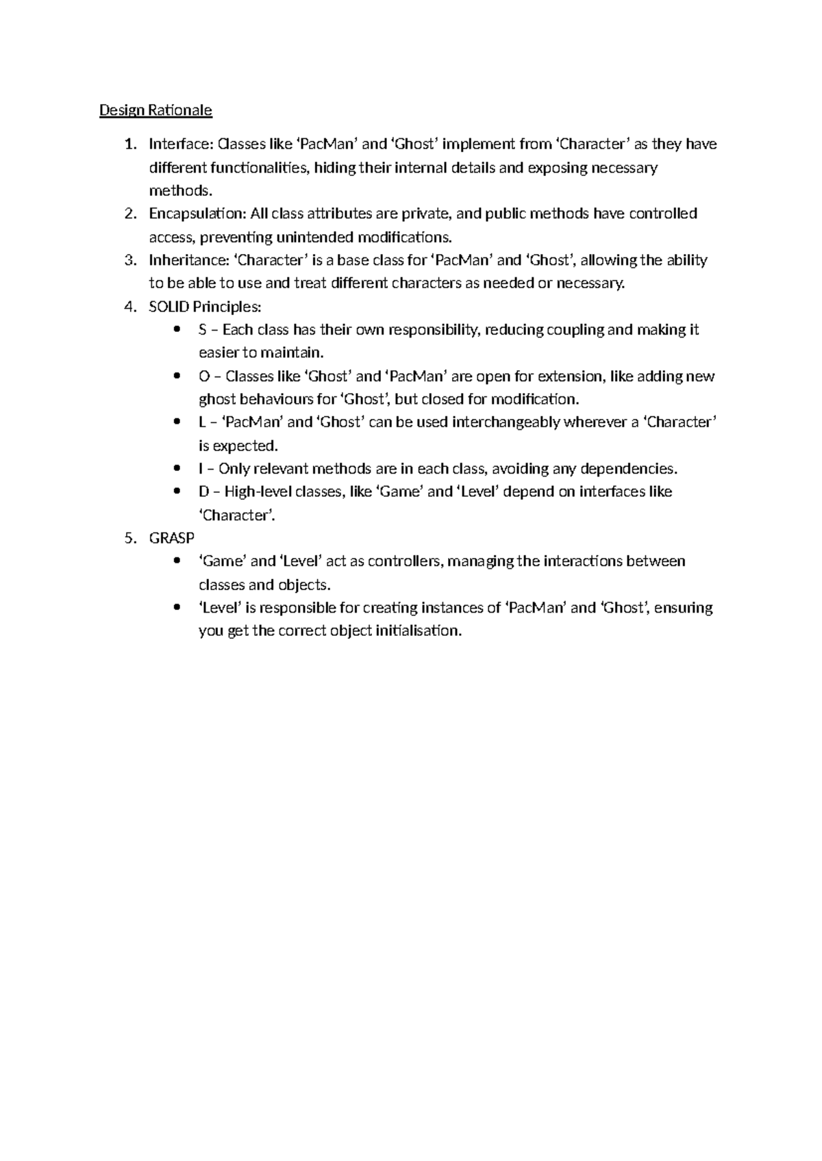 Assignment 1 - Design Rationale - Design Rationale 1. Interface ...