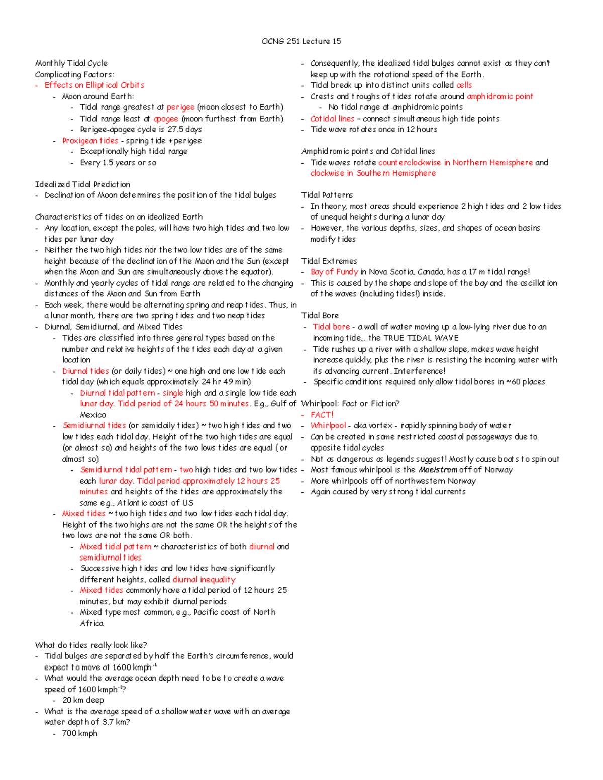 OCNG 251 Week 8 Lecture 15 (Yina liu) - OCNG 251 Lecture 15 Monthly Tidal Cycle Complicating ...