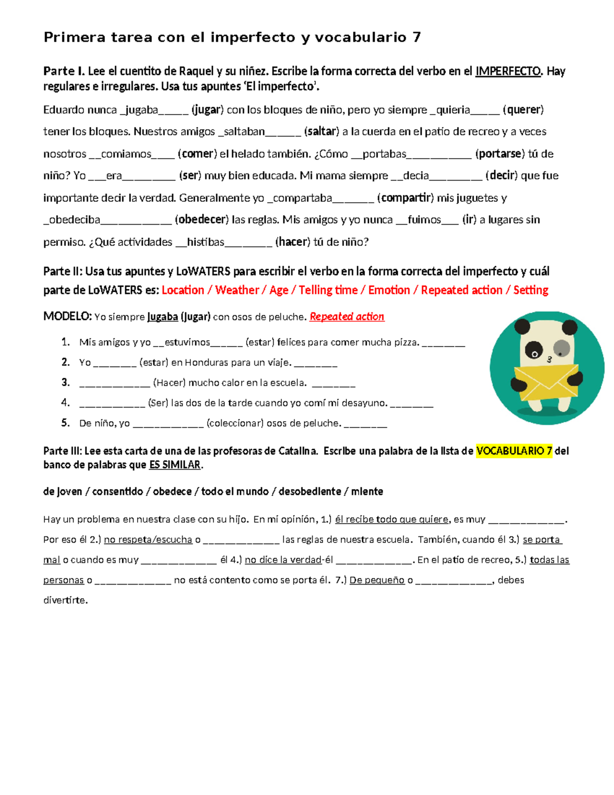 Primera+tarea+con+el+imperfecto+y+vocab+7 - Primera tarea con el ...