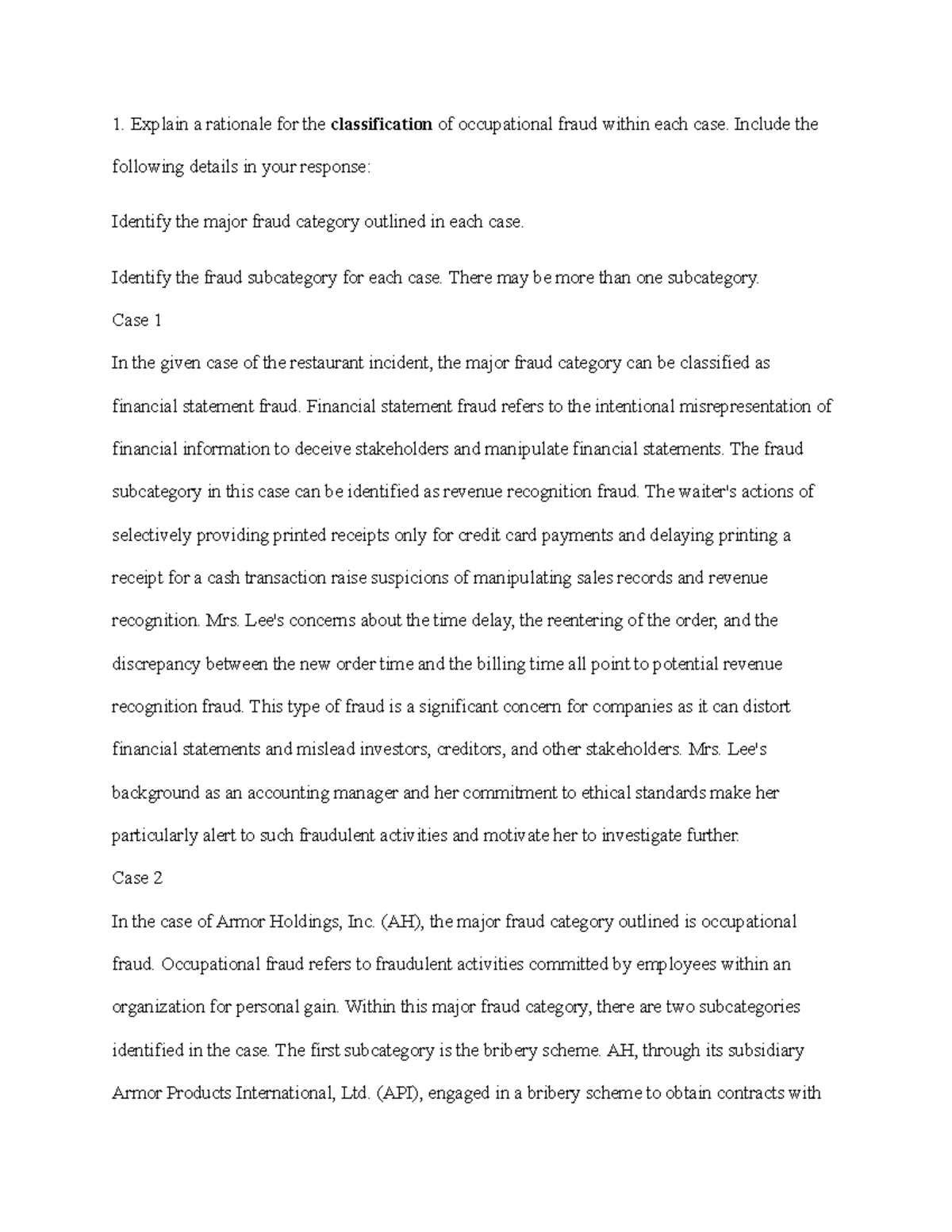 ACC4 412 Short Paper - Explain a rationale for the classification of ...