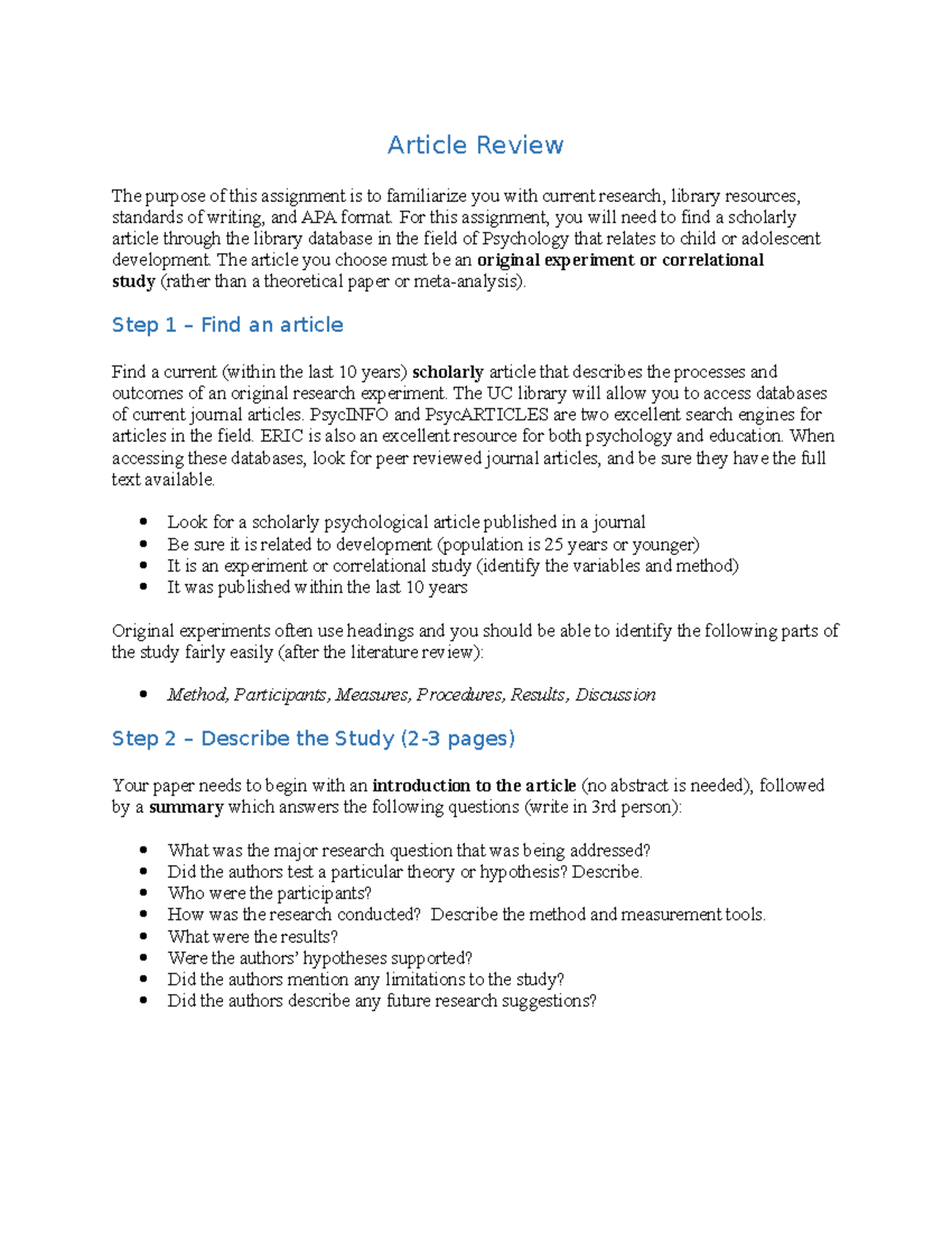 Article Review - galas - Article Review The purpose of this assignment ...