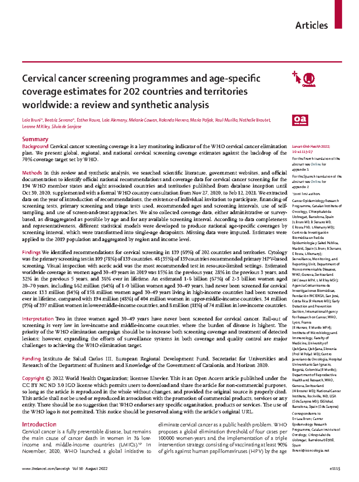 Cervical cancer screening programmes and age-specific - thelancet ...