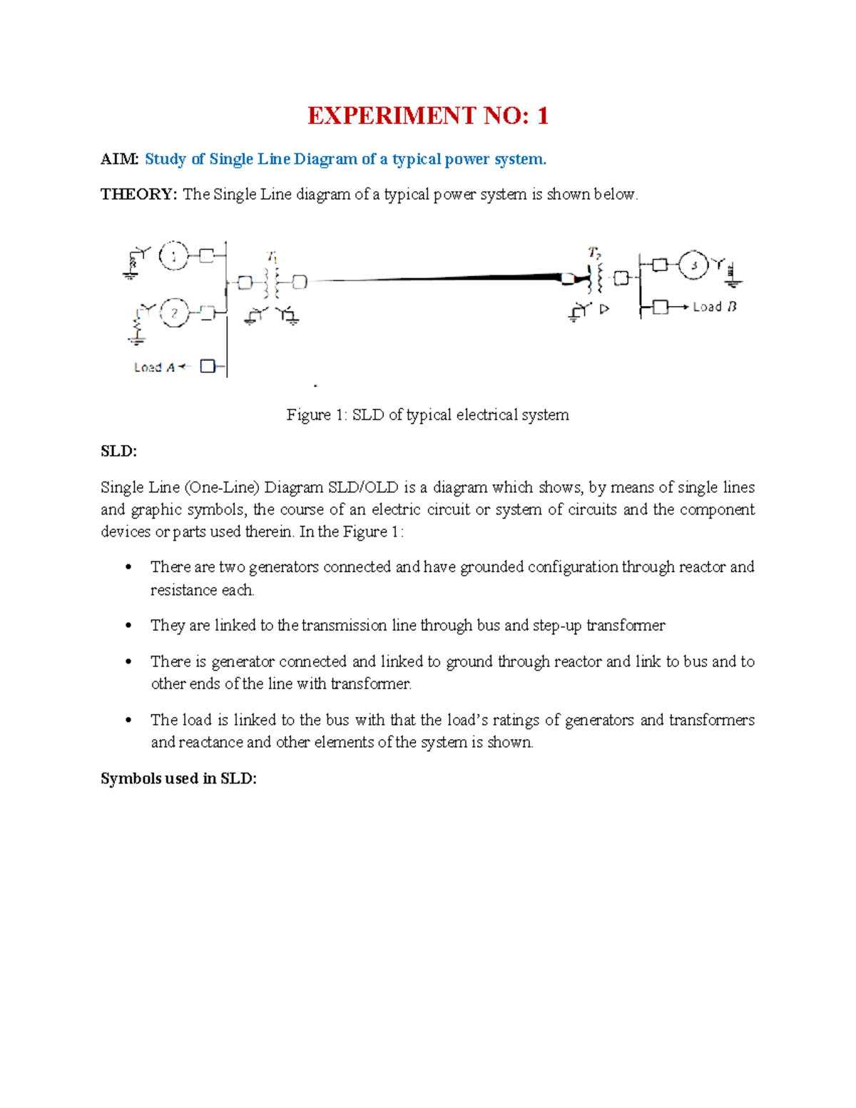 PS I Experiment NO 1 SLD - ... - EXPERIMENT NO: 1 AIM: Study of Single Line Diagram of a typical ...